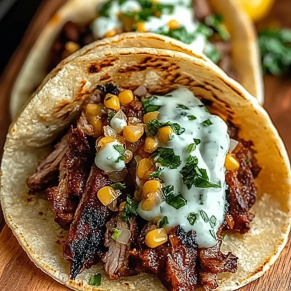 Tacos di petto brasato con mais di strada e ranch al lime Jalapeño: An ...